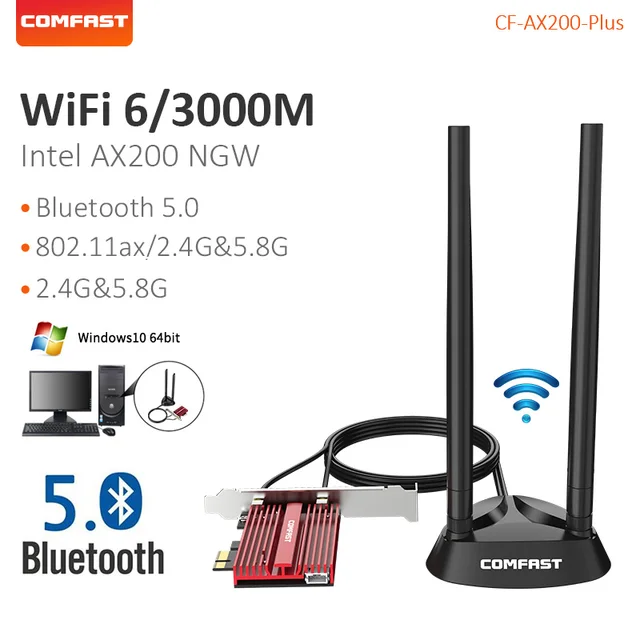 PCI-E Desktop 3000Mbps Wifi 6 high power network card for win10 Bluetooth 5.1 Dual Band Wireless ...