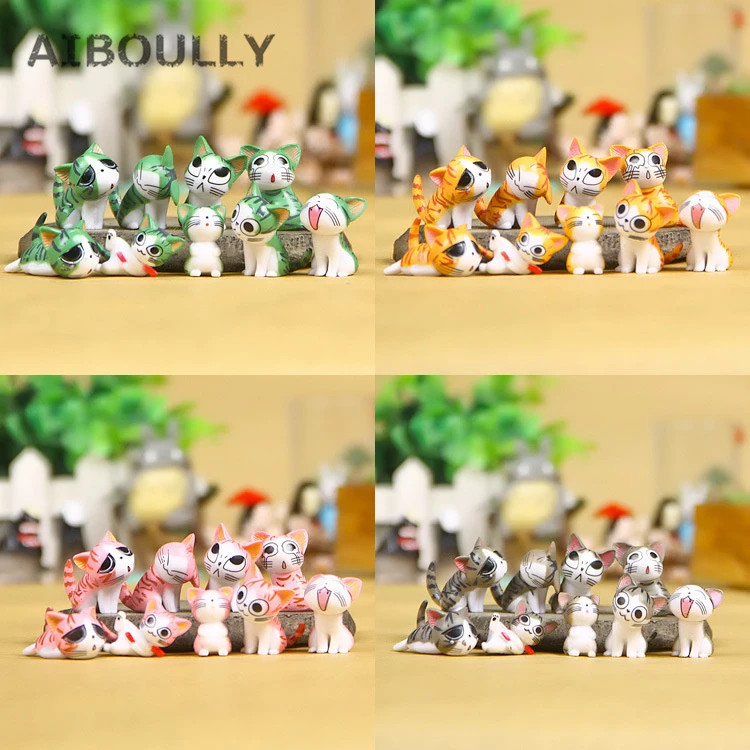 9pcs Kawaii Cheese Cats Kitty Statue Miniatures Resin Kitten Cat ...