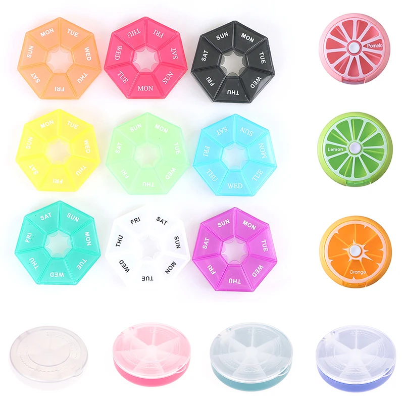 Pilulier,Pilulier rond carré hebdomadaire 7 jours, 1 pièce, support de ...