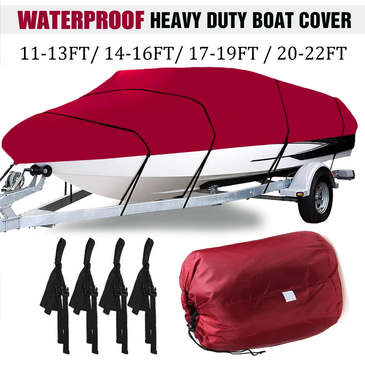 11-22FT Heavy Duty Boat Cover Winter Snow Cover 300D Waterproof ...