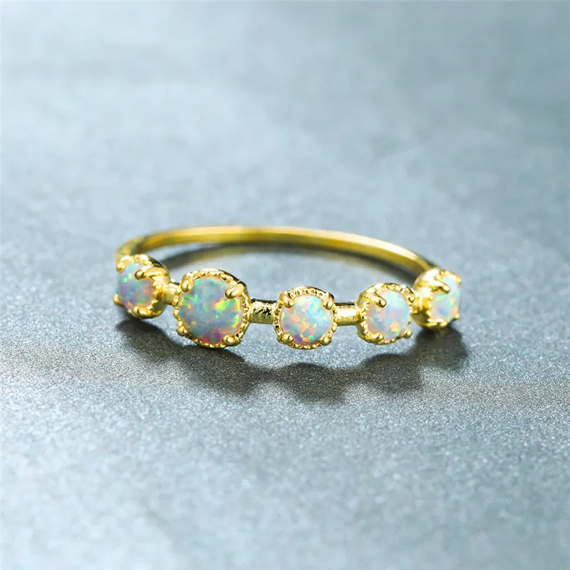 Minimalist-Female-White-Opal-Small-Stone-Ring-Vintage-Bridal-Round ...