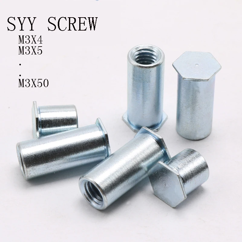 50 500 피스 스틸 블루 아연 도금 블라인드 홀 리벳 스터드, PEM BSO 육각 플랫 헤드 압력 리벳 너트 스터드, 50 ...