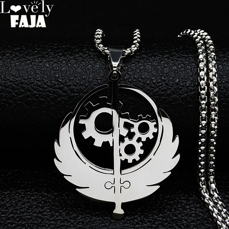 Brotherhood of Stainless Steel Fallout Charm Pendant Necklace 남자 음악 패치 ...