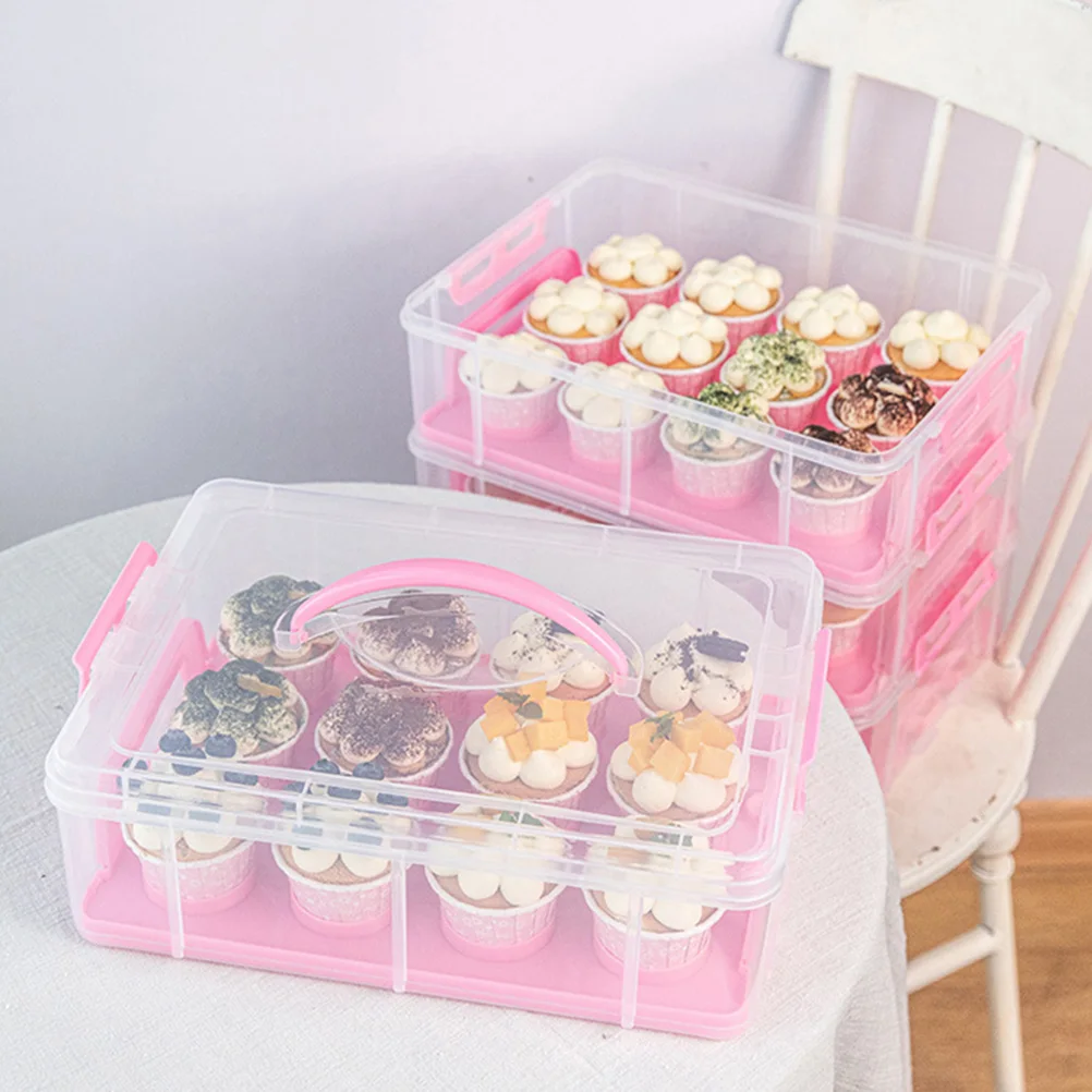 Double Layer Transparent Cupcake Boxes 24 Cups Dessert Mousse Muffin ...