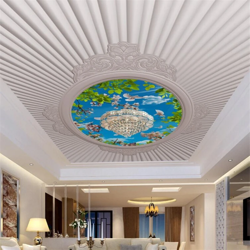 Custom Photo Wallpaper 3d Modern embossed blue sky flower branch ...