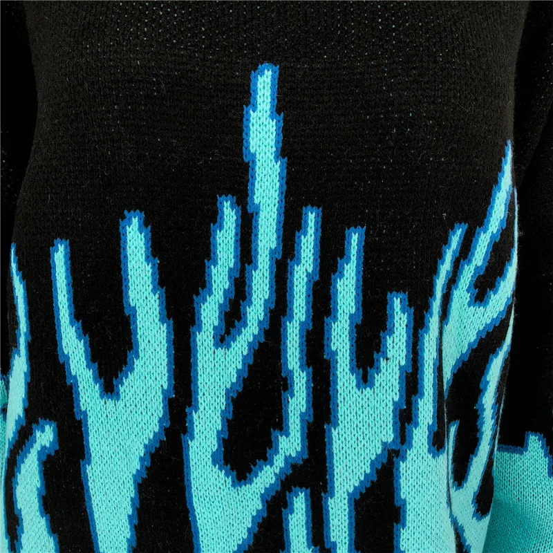 Couple Sweater Harajuku Hip Hop Flame Fire Sweaters Knit 2020 Autumn ...