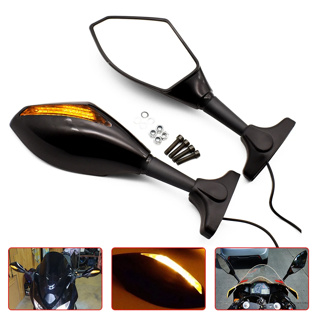 Universal Motorcycle LED Turn Signals Rear View Side Mirrors For Yamaha ...