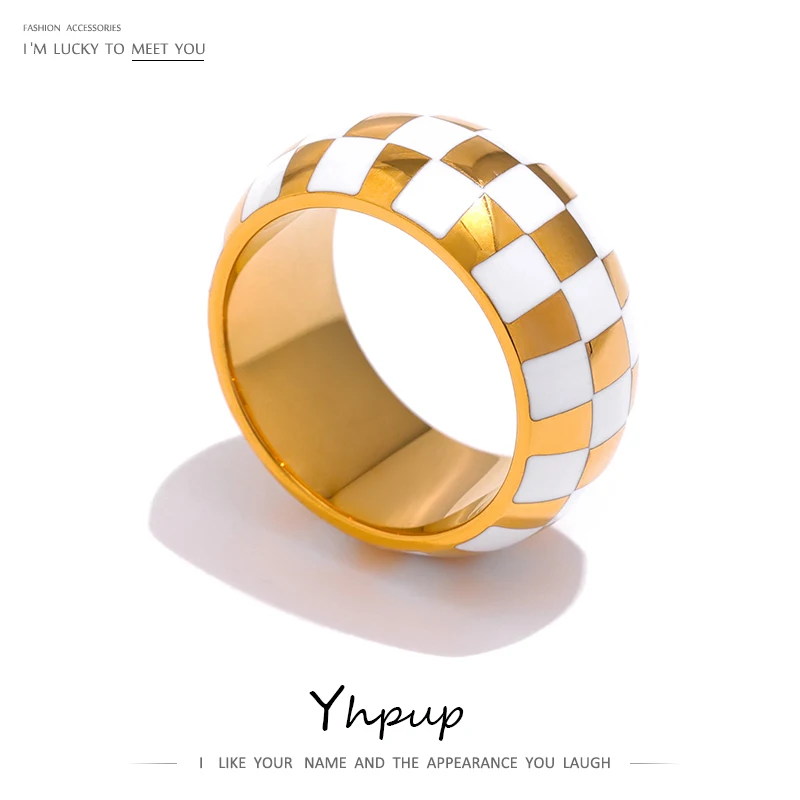 Yhpup-Enamel-Checkered-Round-Ring-316L-Stainless-Steel-Metal-Charm-Finger-Ring-for-Women-Jewelry ...