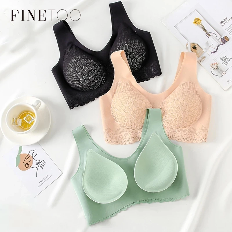 FINETOO Women Latex Bra Soft Padded Bras Ladies Seamless Bra M 2XL Big ...