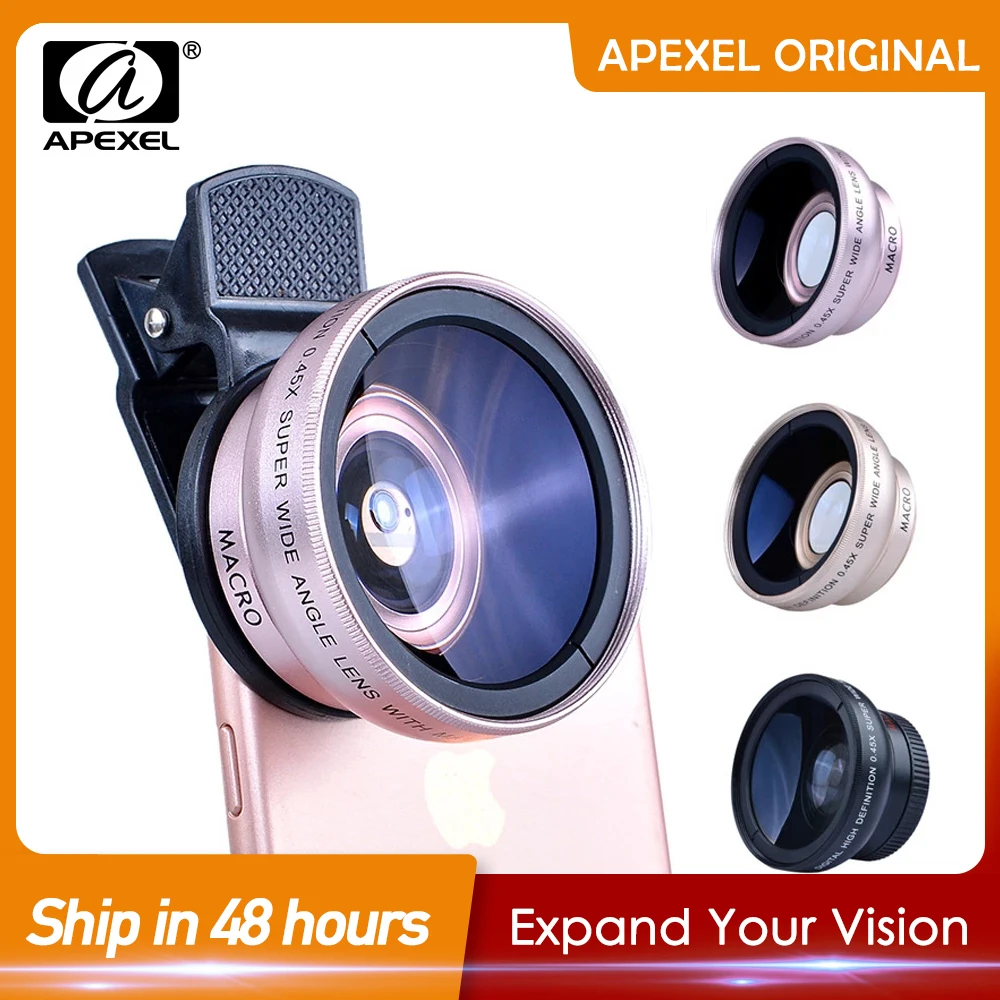 APEXEL 2in1 Lens 0.45X Wide Angle+12.5X Macro Lens Professional HD ...