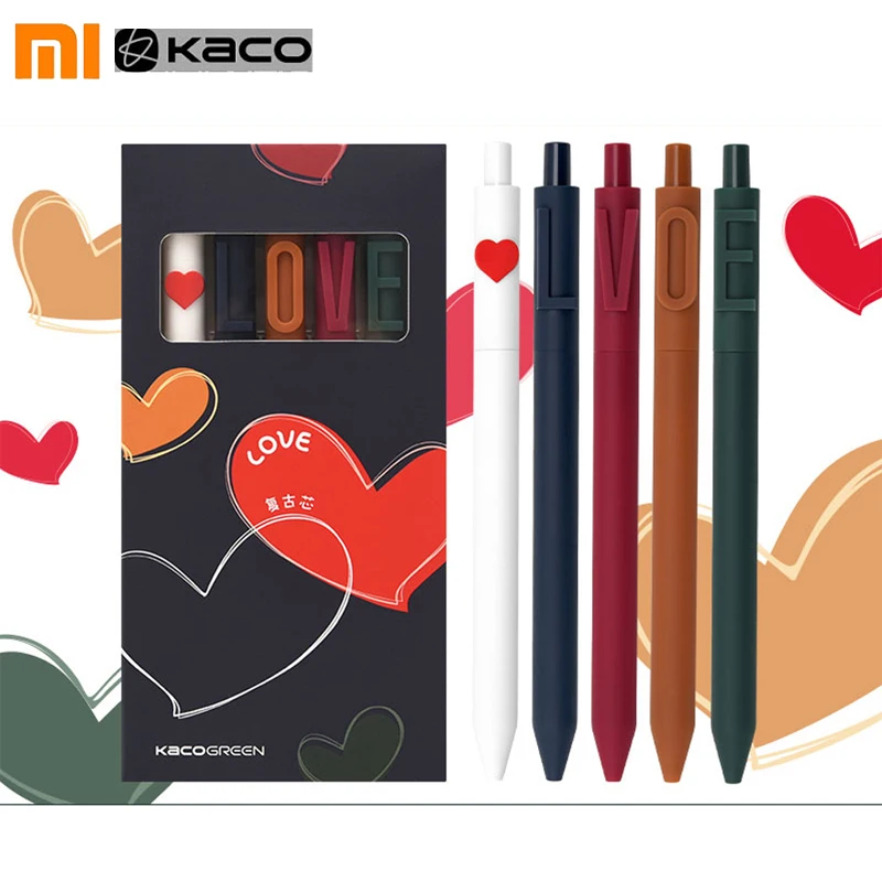 Xiaomi Kaco Gel Pens 5Pcs/Set Kawaii Love 0.5MM Color Ink Signing Pen ...