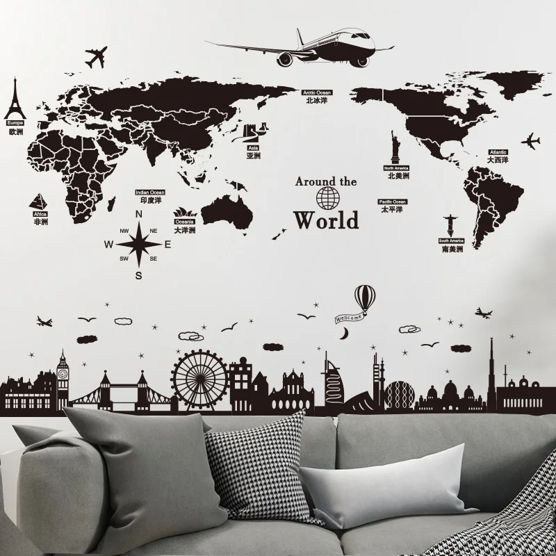 Best deal [shijuekongjian] World Map Wall Stickers DIY Europe Style ...