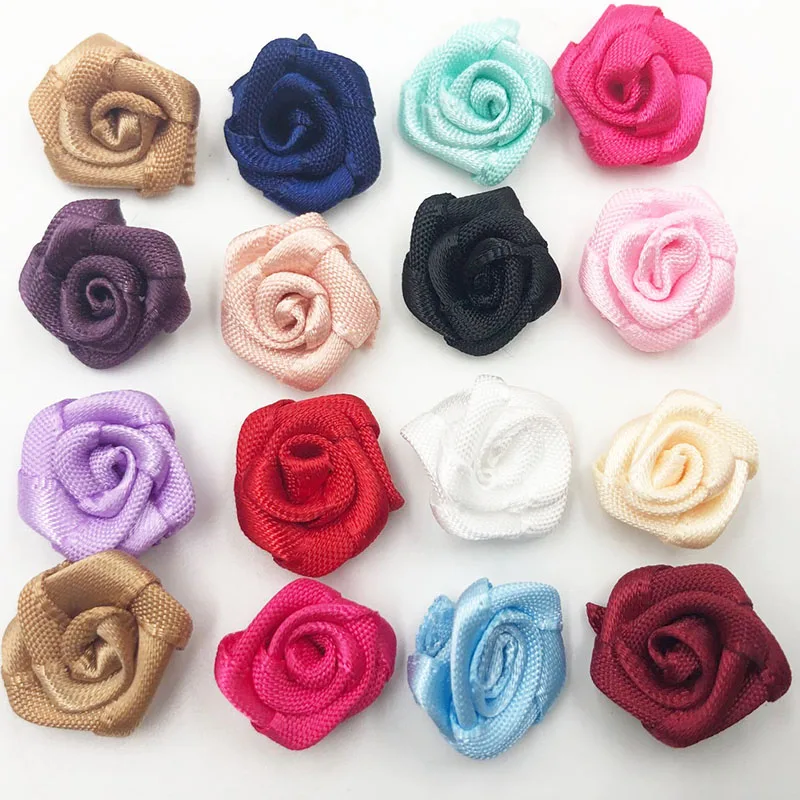 Mix Color Ribbon Rose Handmade | Satin Ribbon Flower Diy Craft - 100pcs ...