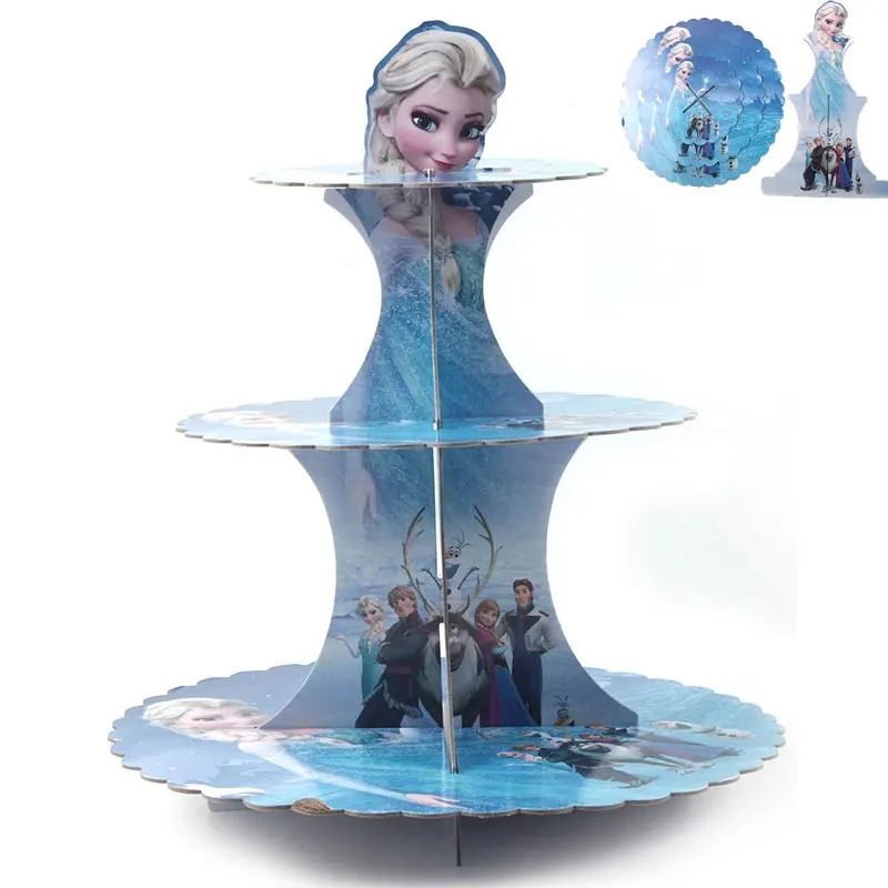 3 Tier Frozen elsa Cake Holder Queen Round Paper Cake Rack Baby Shower ...