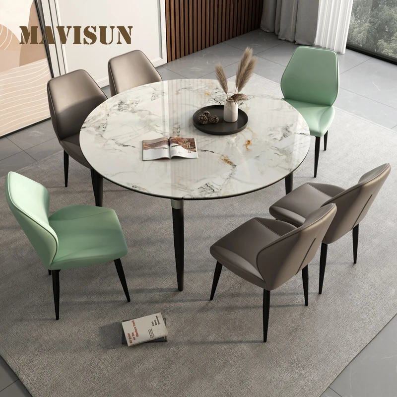 Bright Rock Slab Round Kitchen Table New Glossy Telescopic Folding ...