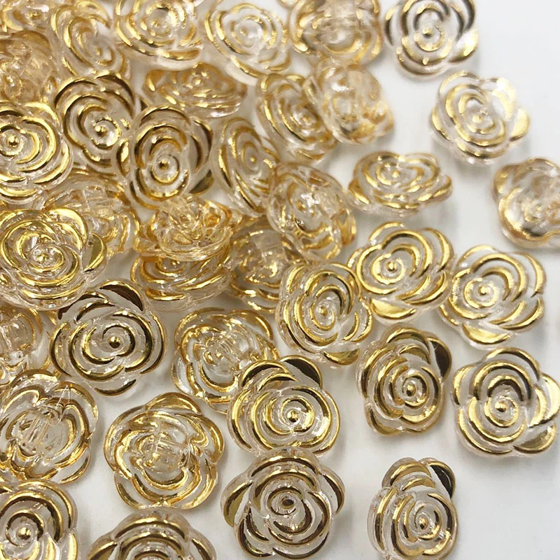 50/100pcs Gold transparent rose flower acrylic buttons for decoration ...