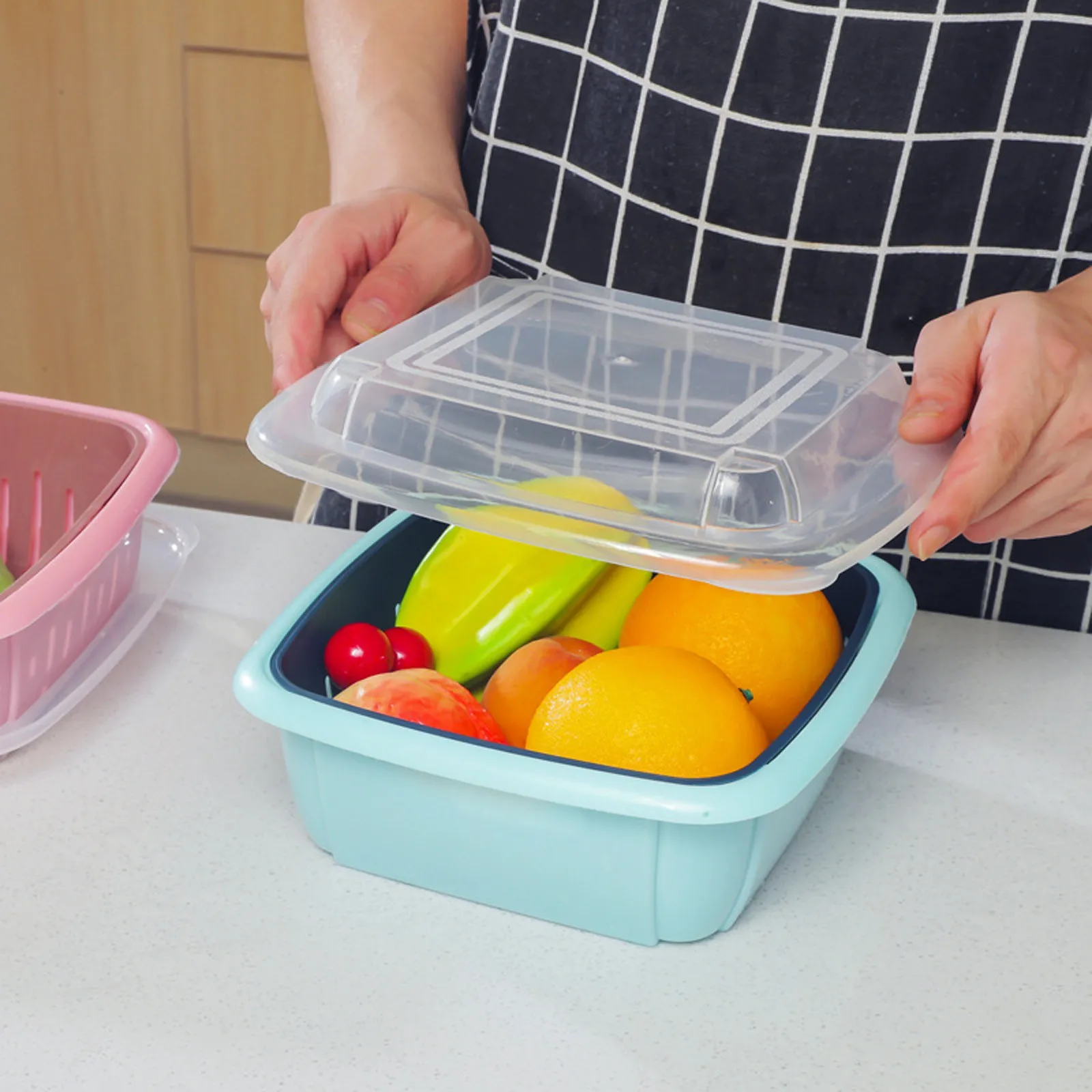 Washing Vegetables Double Layer With Lid Fresh keeping Box Storage Box ...