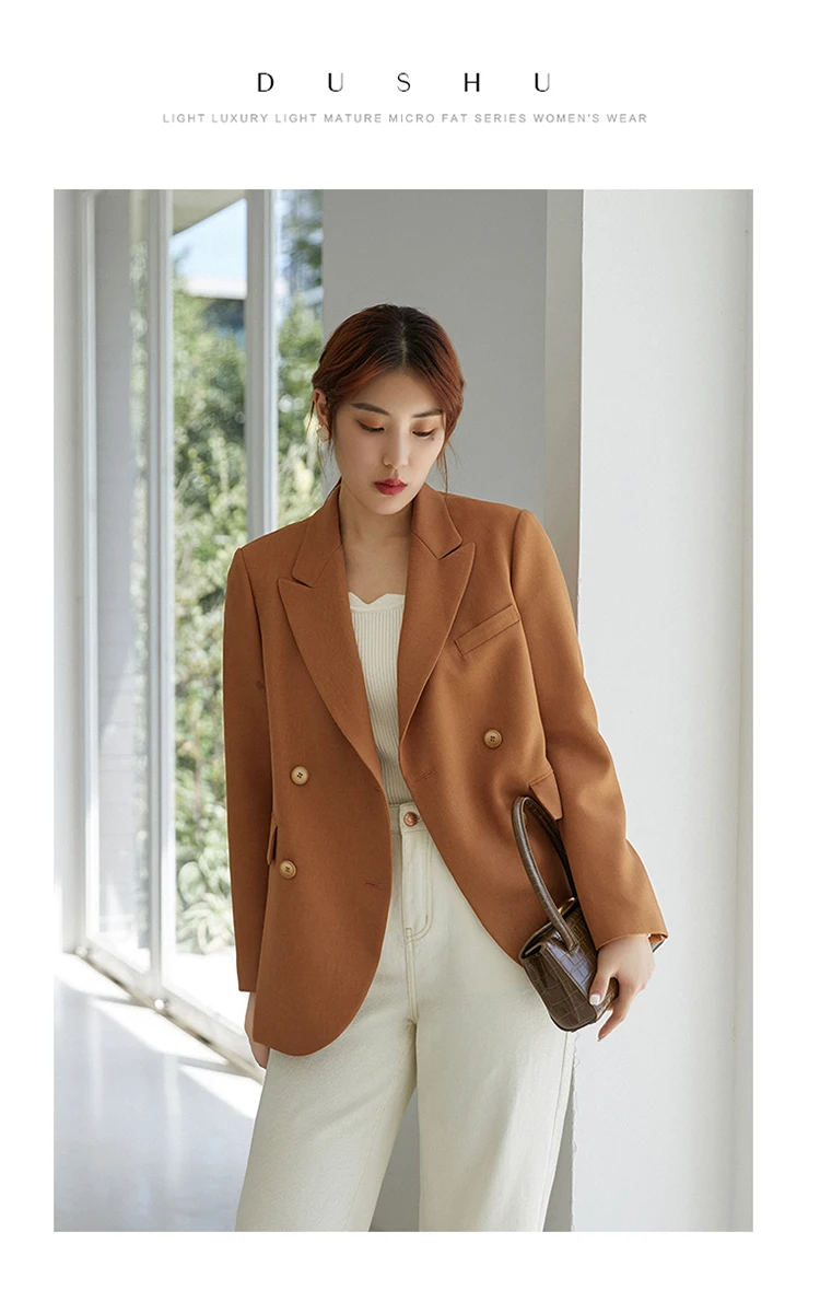 Duhu-더블 브레스트 캐주얼 정장 블 여성 플러스 사 - 오너클랜