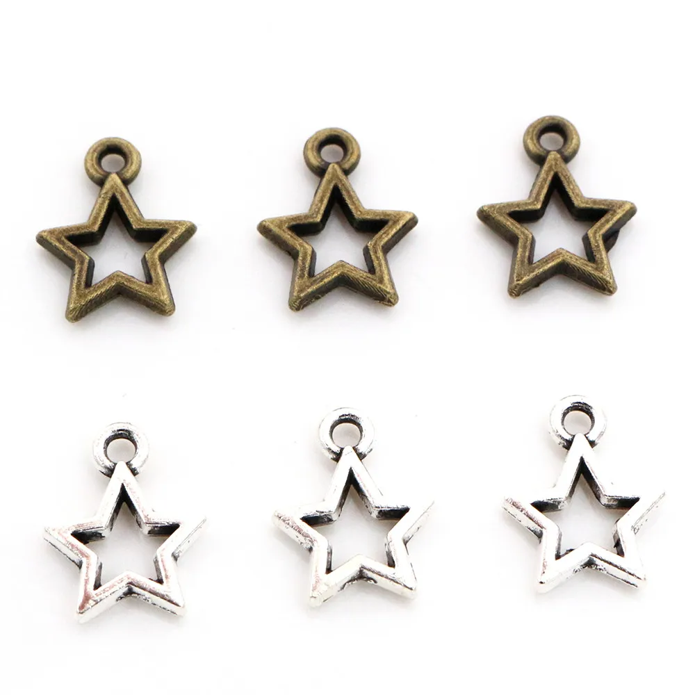 12x9mm 50pcs Antique Silver Plated And Bronze Plated Five-pointed Star ...