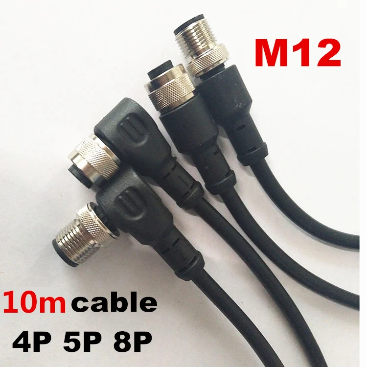Conector de Sensor M12, Cable de 10m, enchufe impermeable macho y hembra, 4P, 5P, 8 pines + 10m ...