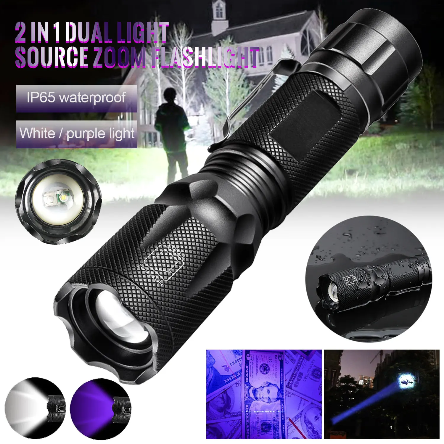 2-in-1-White-Purple-Dual-Light-Flashlight-Ultraviolet-Tactical-LED ...