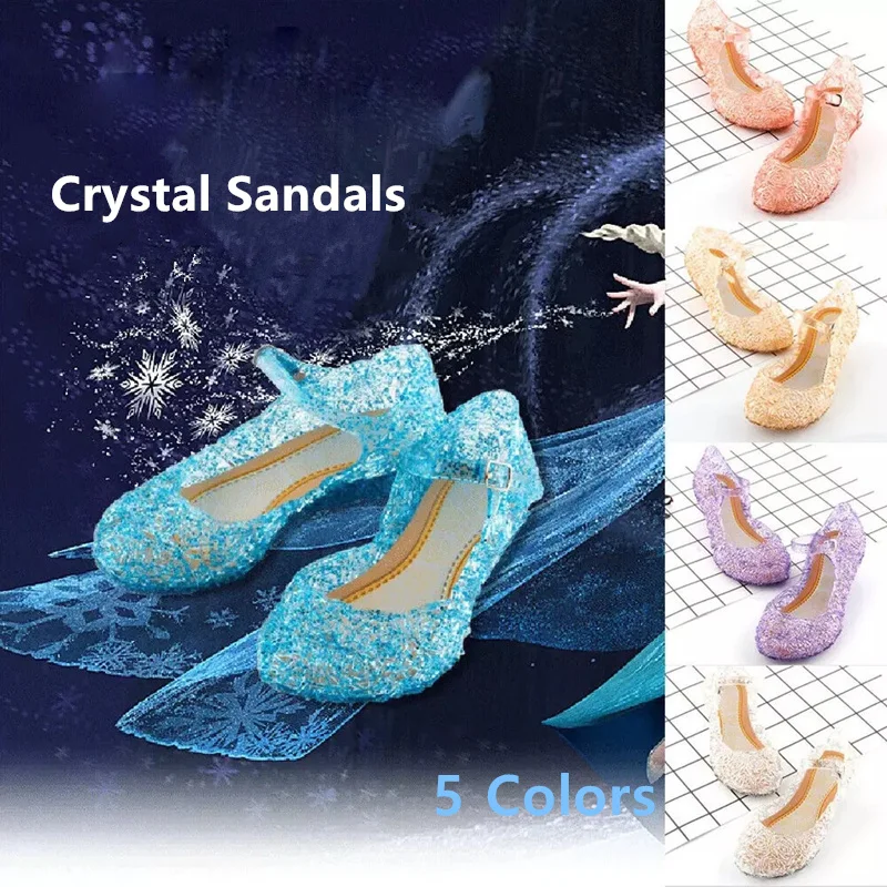 Snow Queen Elsa Crystal Sandals Anna Princess Jelly High-Heeled Shoes ...