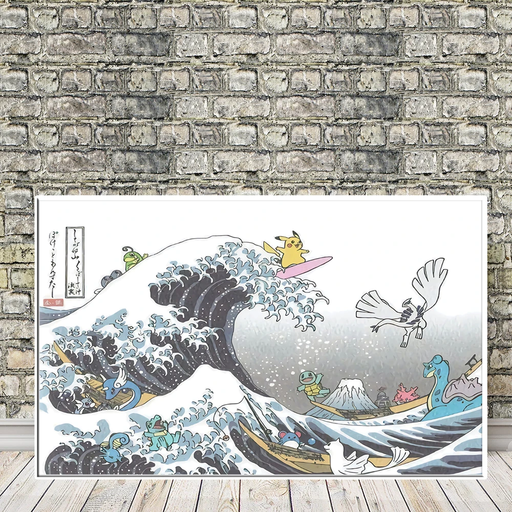 Pokemon Poster Great Wave Off Kanagawa Cartoon Anime Canvas Painting ...