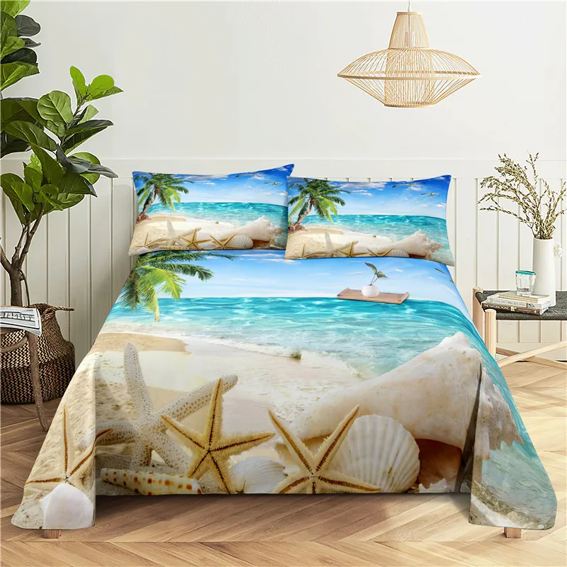 Sandy Beach Bedding Sheet Home Digital Printing Polyester Bed Flat ...