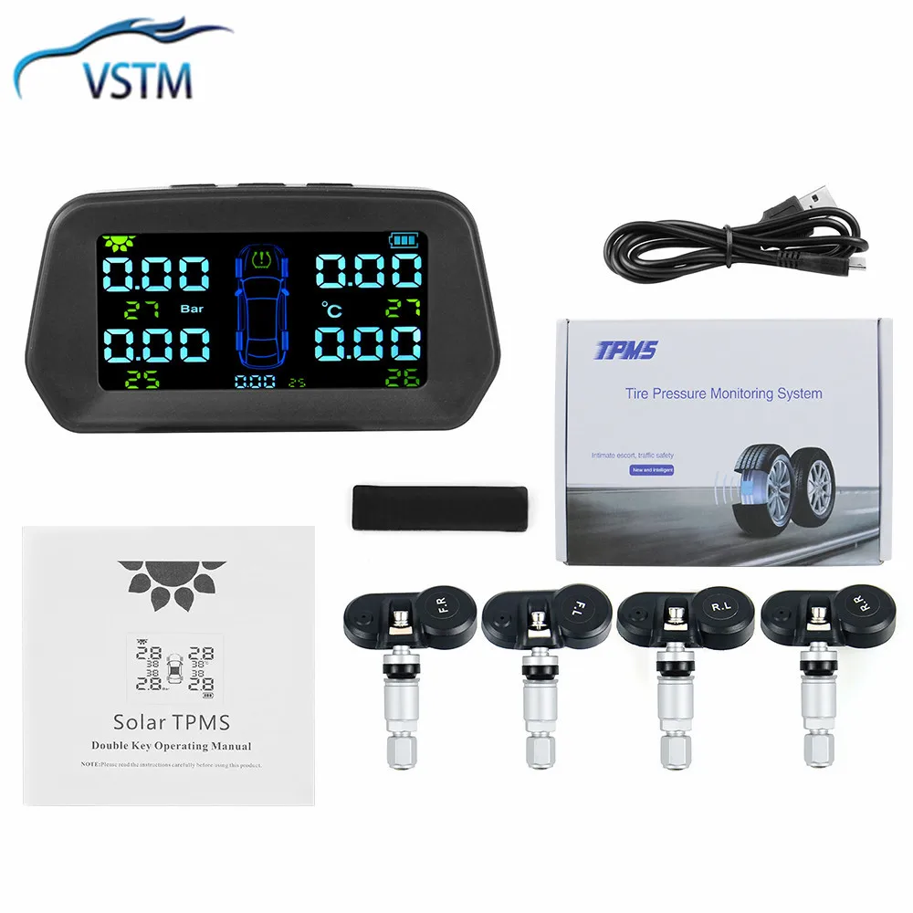2022 Tpms Tire Pressure Alarm Monitor Solar Power Tyre Pressure Monitoring System With 4 ...