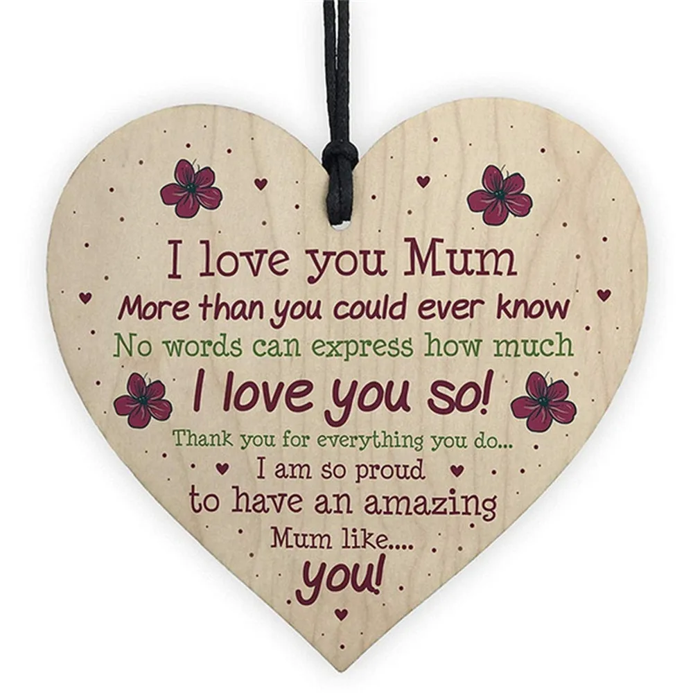 Printed With Love Information Plaque For Mum Wooden Hanging Heart Love ...