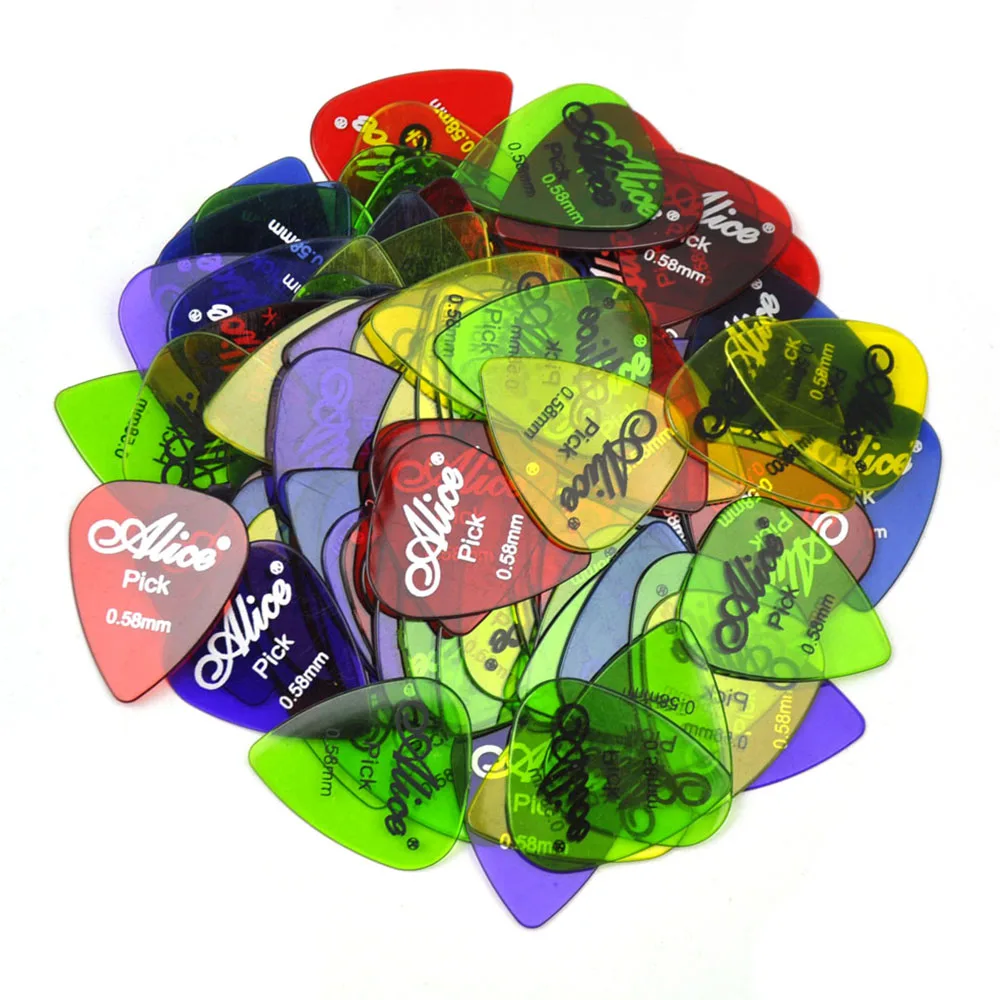 Alice 100pcs 0.58mm Transparent Glossy Guitar Picks Plectrums ...