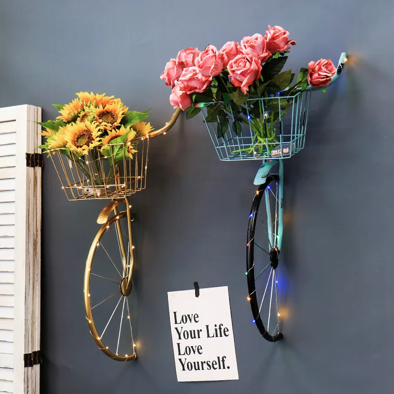 80x41x38cm-Bicycle-Flower-Basket-Wrought-Iron-Wall-Hanging-Nordic-Style ...