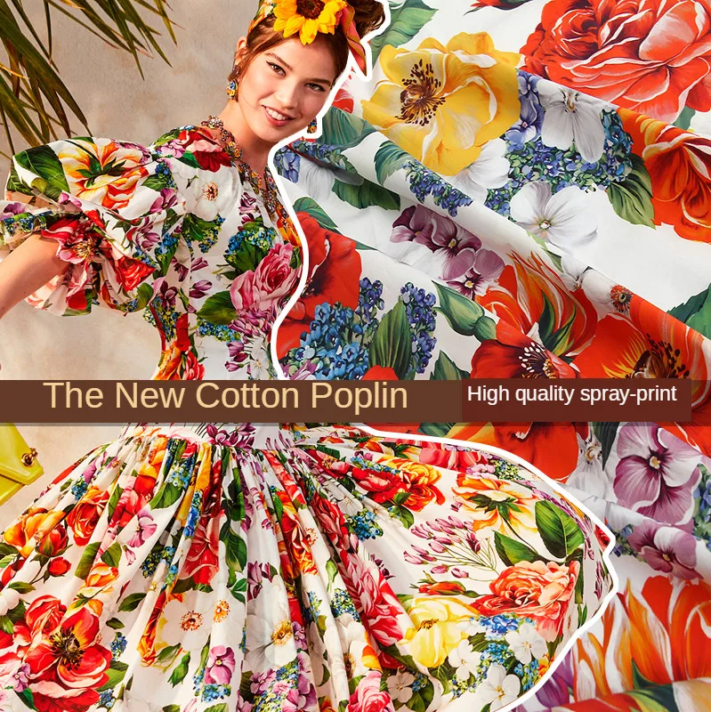 Pure Cotton Poplin Digital Spray / Painting Floral Printed Fabric ...