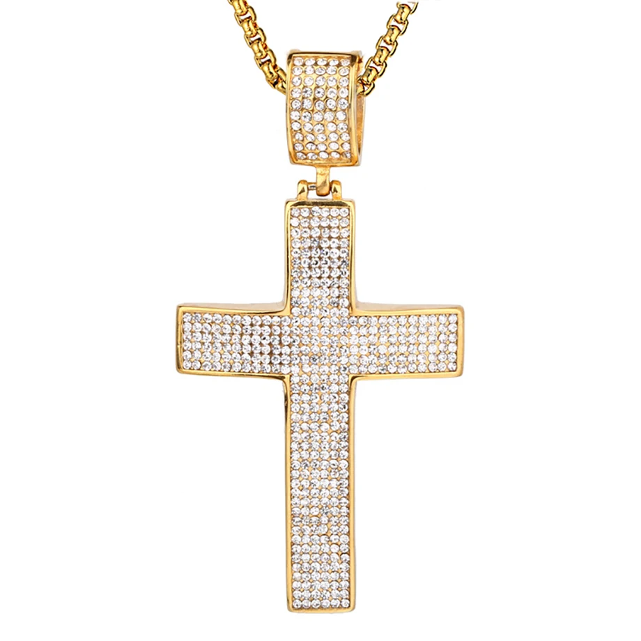 Iced Out Chain Big Cross Pendant Necklace Stainless Steel Cz Cross ...