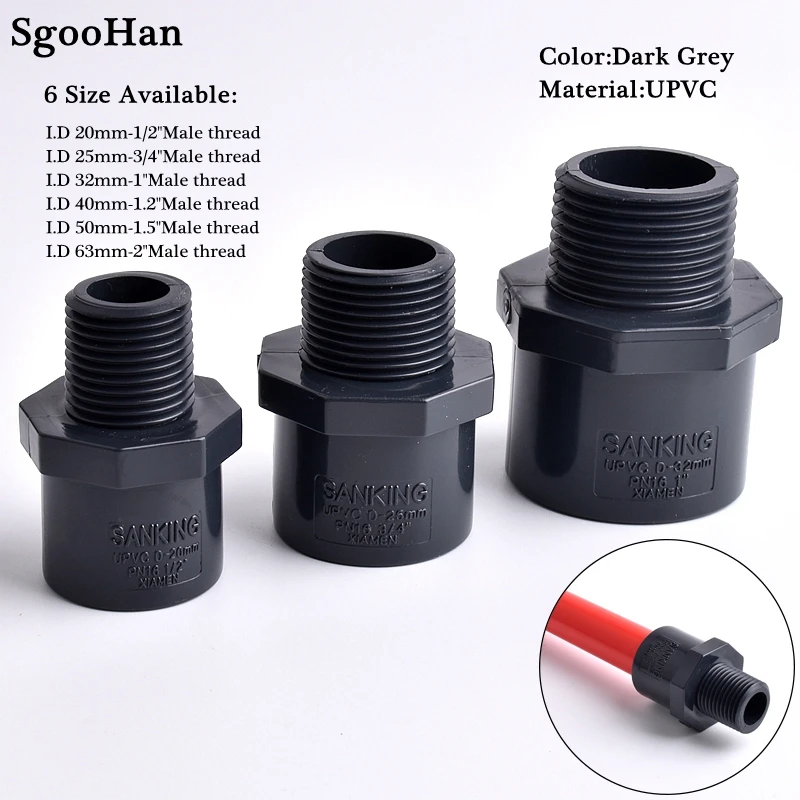 1-2-2-Male-Thread-UPVC-Pipe-Dark-Grey-Straight-Connector-Aquarium-Water ...
