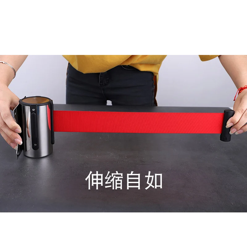 Crowd Control Outdoor Stainless Steel Wall Mount Red Belt Retractable ...