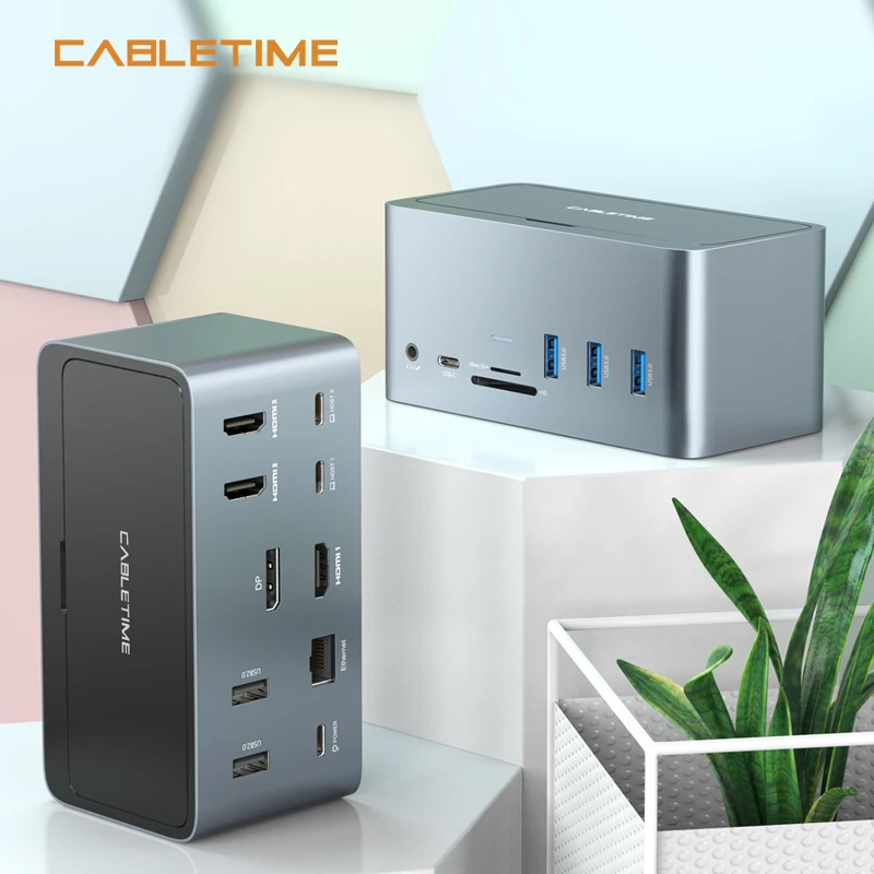 CABLETIME USB HUB 16 in 2 Docking Station USB C Type C USB 3.0 HUB ...