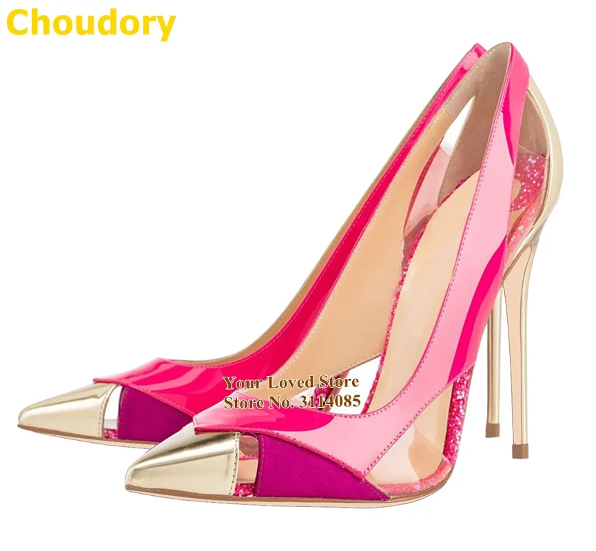 Ladies Brand Clear Pvc Color Patchwork Wedding Shoes 12cm Stiletto ...