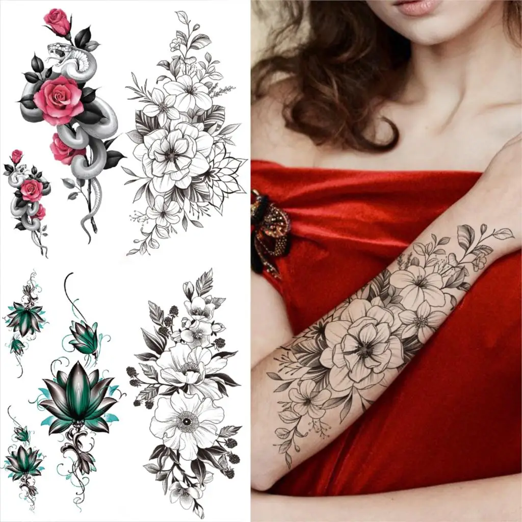 Realistic Peony Flower Temporary Tattoos For Women Men Adults Mamba ...