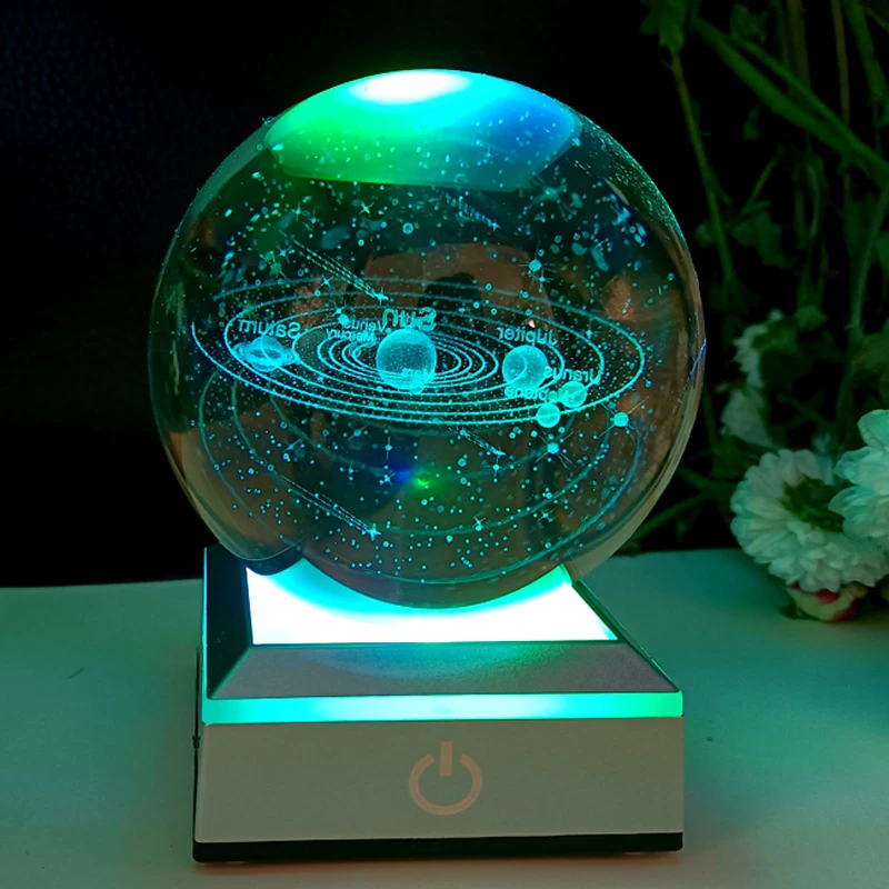 3D Crystal Ball Laser Engraved Planet Crystal Ball Solar System Globe ...