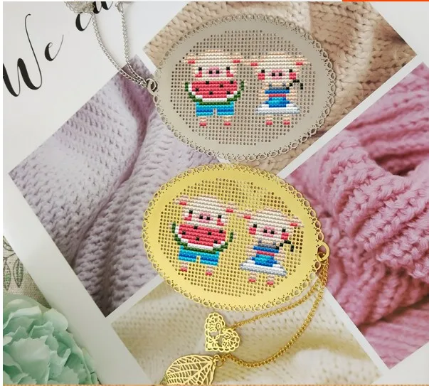 Pigs Craft Stich Cross Stitch Bookmark Metal Silver Golden Needlework ...