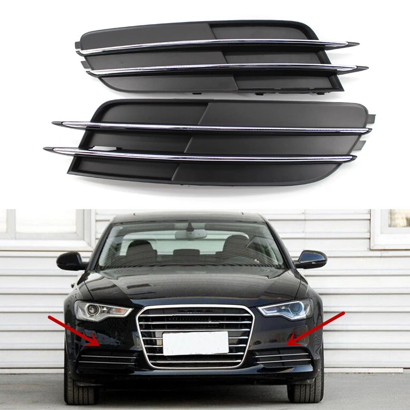 1 Pair Front Bumper Lower Fog Light Grille Trims for 2012 2014 A6 C7 ...