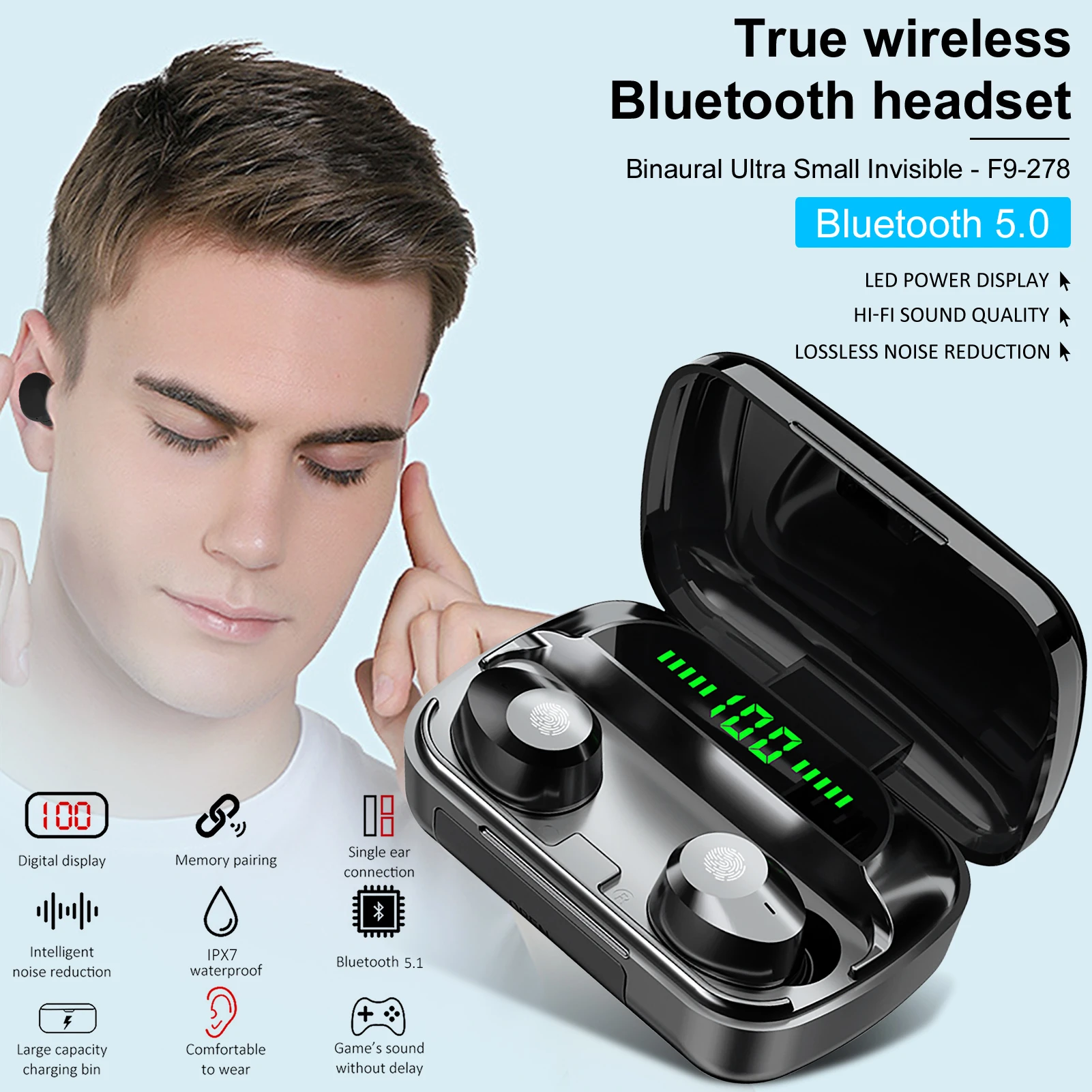 TWS Bluetooth V5.1 Headset Waterproof Binaural Wireless Earphone TWS ...