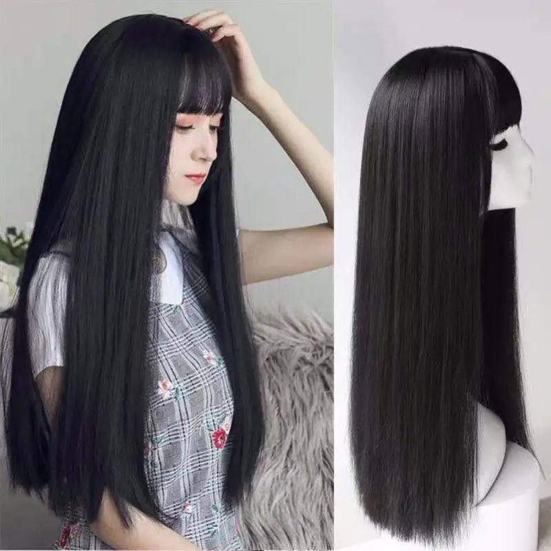 Wig Set Female Full Head Set Realistic Full Head Straight Hair, Fringe ...