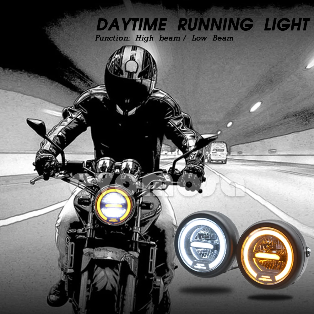 6.5 inch Universal Cafe Racer Vintage Motorcycle LED Head lamp Headlamp ...