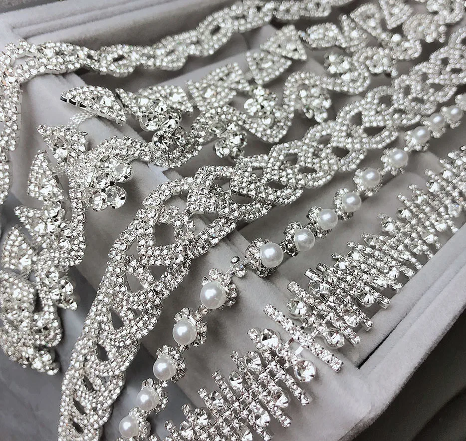 Bridal Flower Rhinestones Chain,fasion Diy Collar Trim,gold Decorative ...