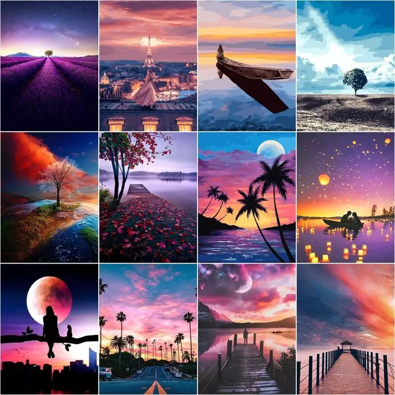 CHENISTORY-Pictures-By-Number-Sunset-Scenery-Drawing-On-Canvas ...