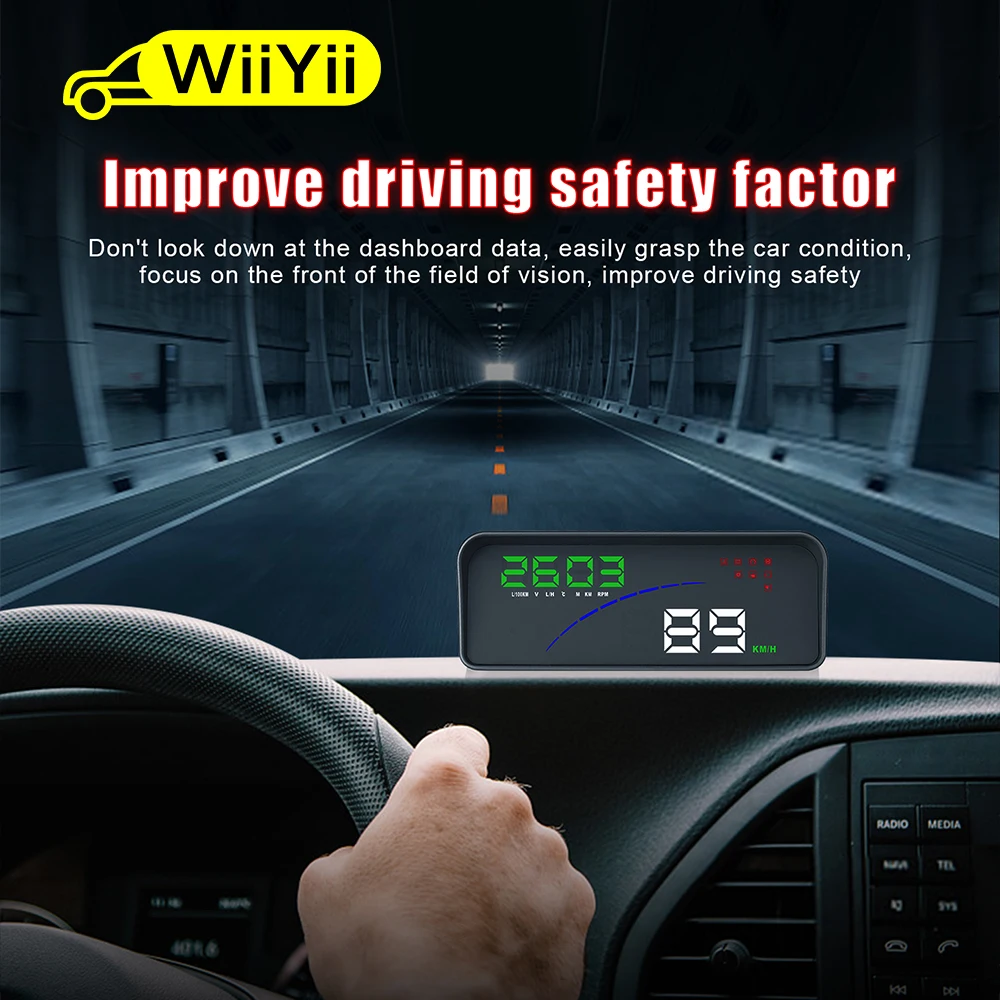 WIIYII P9 Car HUD Head Up Display OBD Smart Digital Meter For Most OBD2 ...