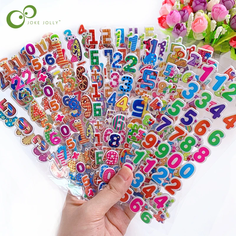 6-Sheets-3D-Cartoon-Stickers-Waterproof-Bubble-PVC-DIY-Sticker-Number ...