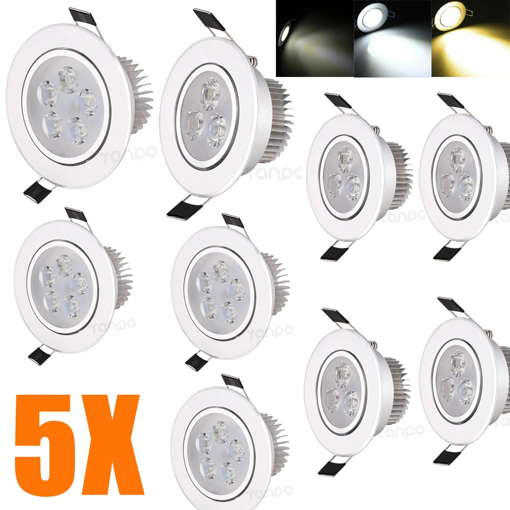 5X-3W-5W-LED-Recessed-Ceiling-Down-Light-Panel-Lamp-Cool-Warm-Natural ...